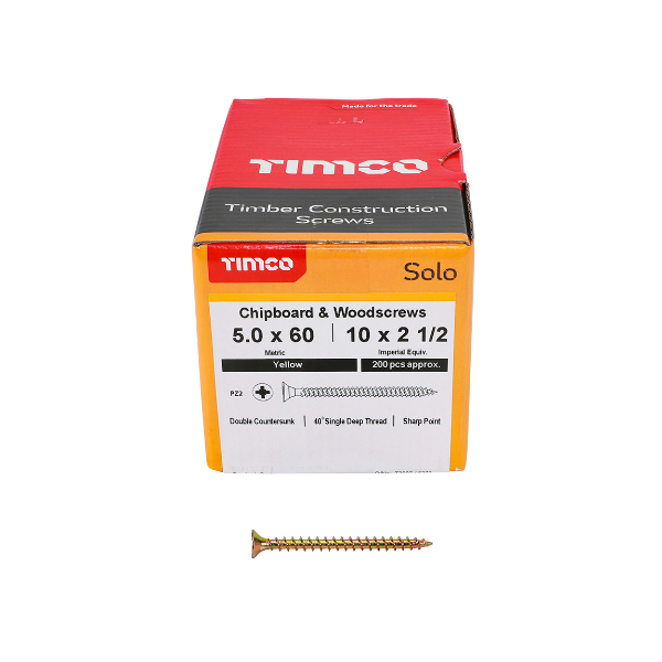 TIMco 50080SOLOC Solo Woodscrew CSK PZ2 No.10 x 3in ZYP (200)