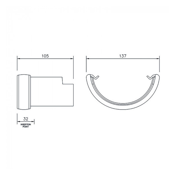 Floplast Half Round RD5B 112mm HR to Cast Iron HR Black